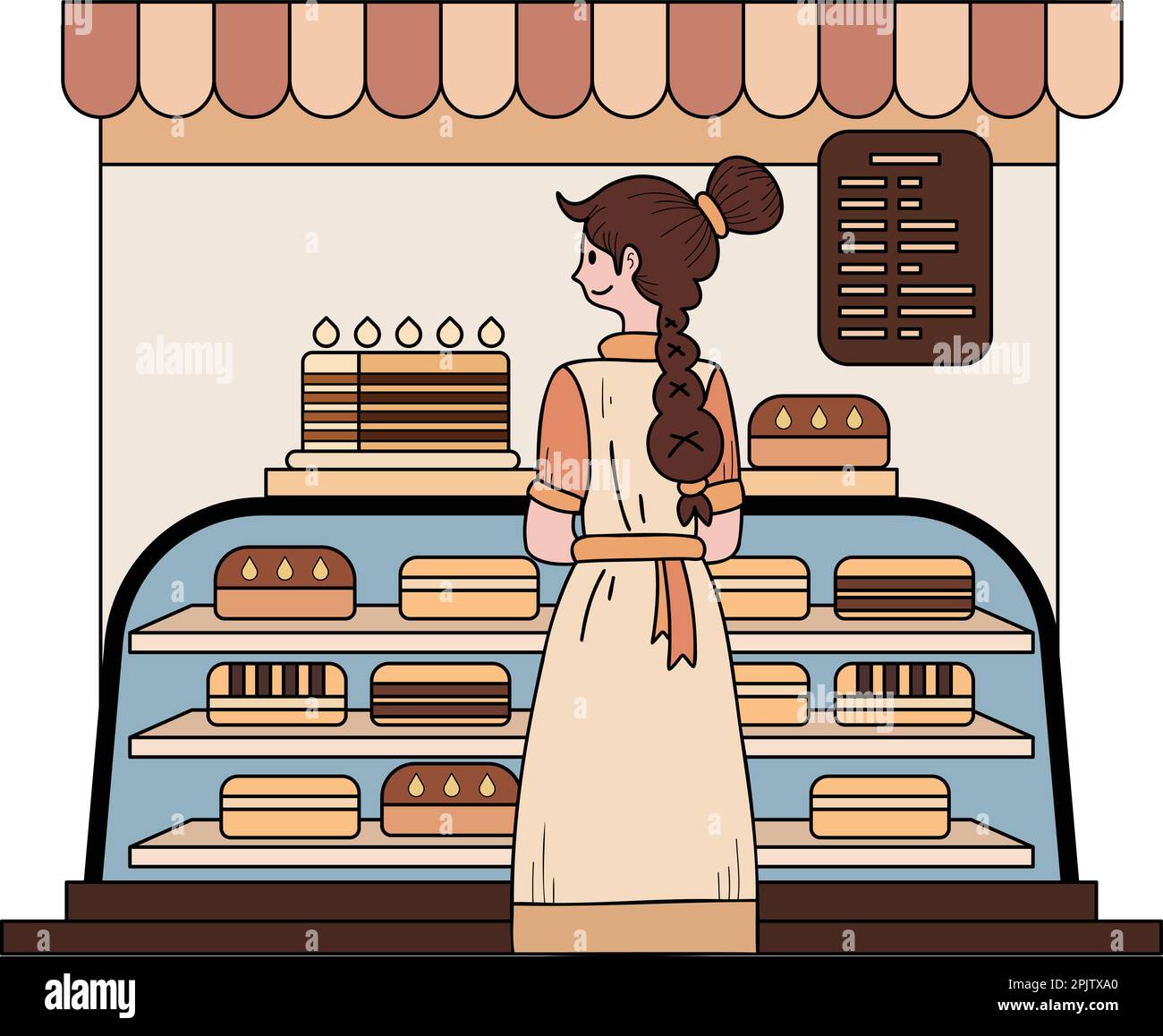 Female Entrepreneur with Bakery Shop illustration in doodle style ...