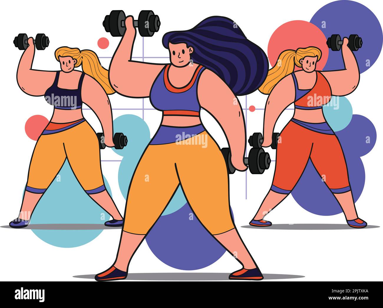 Healthy fitness girl doing aerobics in the gym illustration in doodle ...