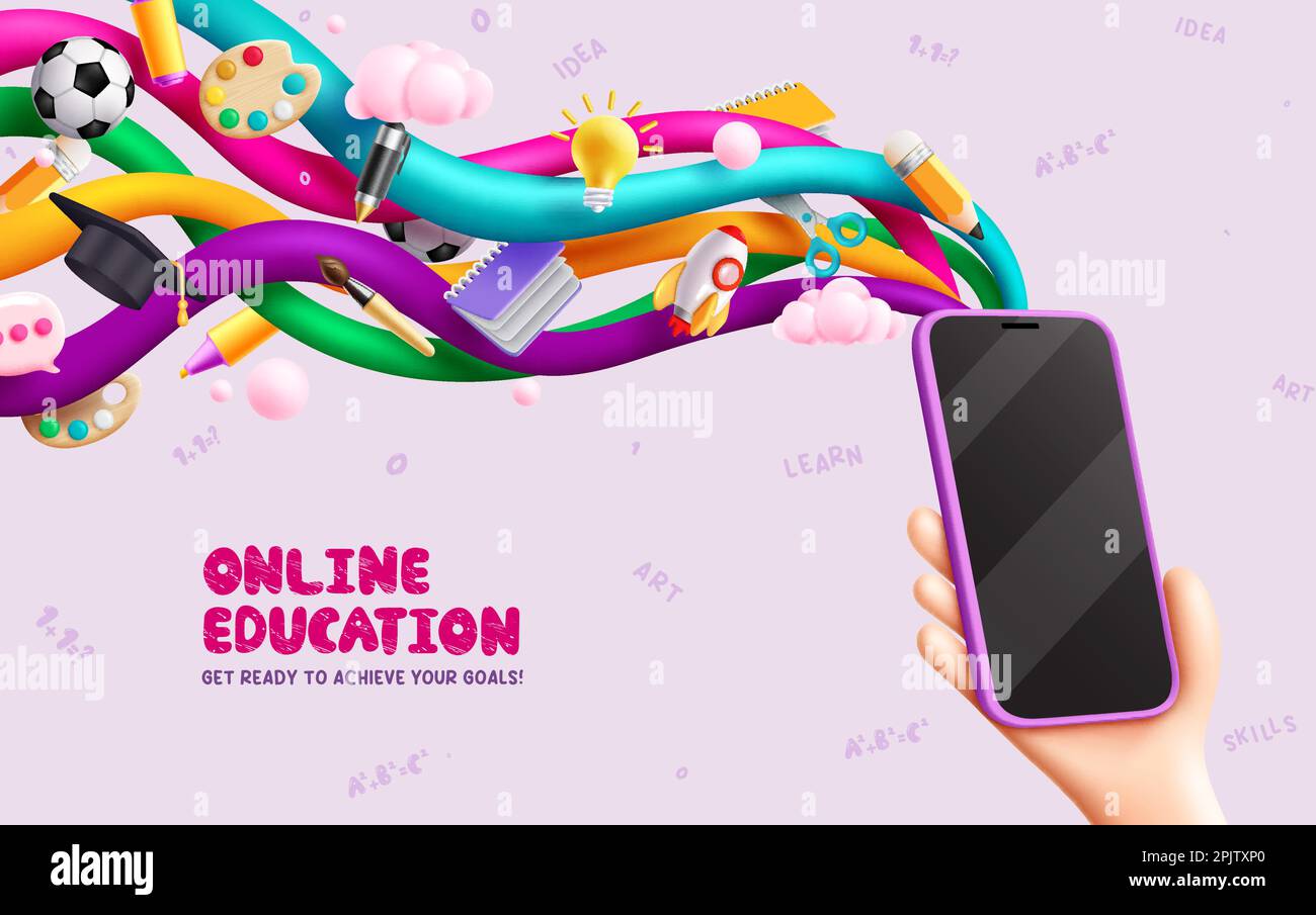 Online education vector concept. Online education text with mobile ...