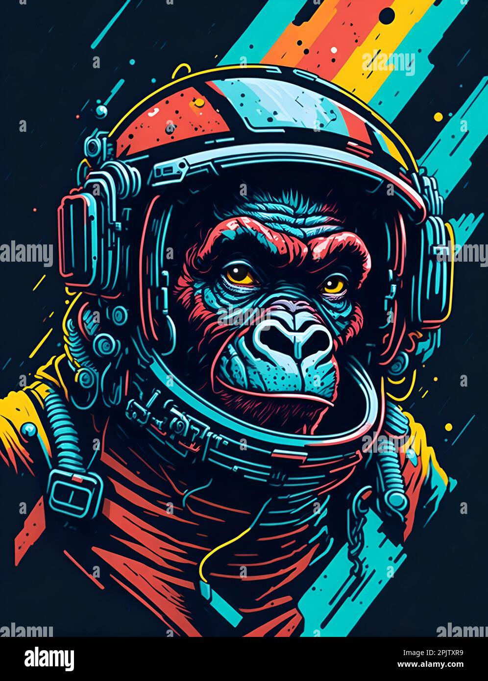 T-shirt design with monkey astronaut in an astronaut costume. Colorful ...