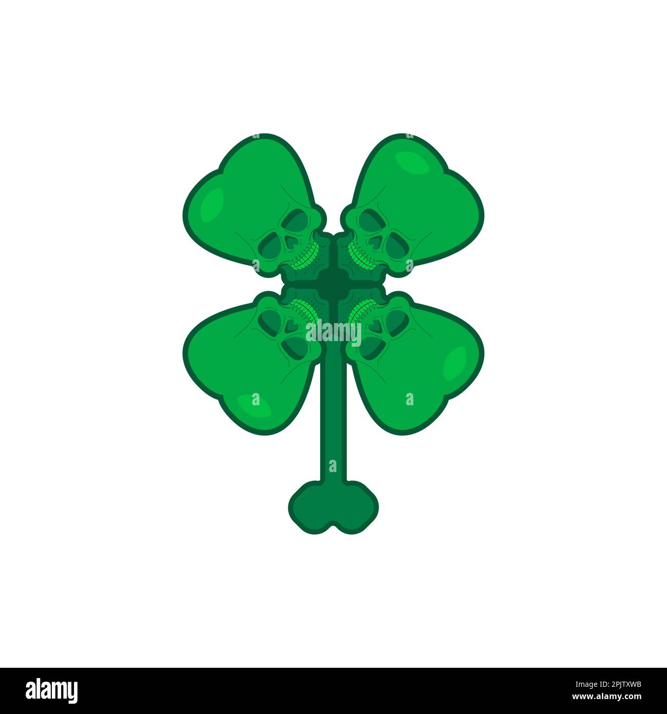 Skull clover. Four leaf clover for good luck with a skeleton Stock ...