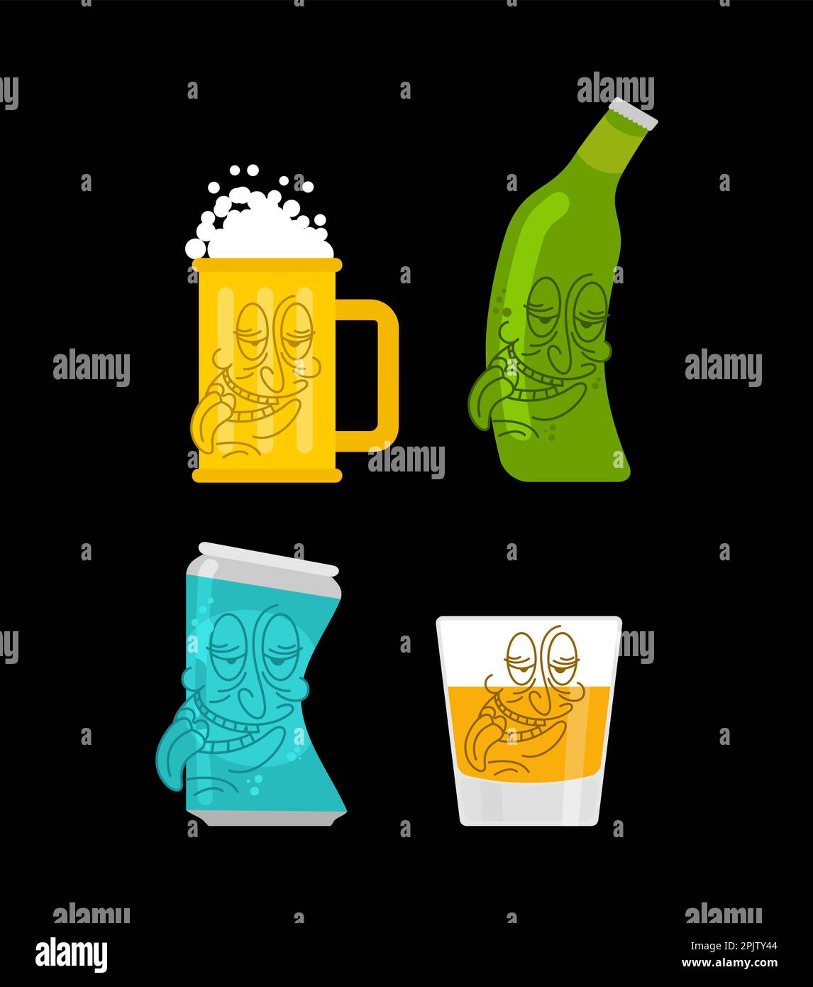 Drunk bottle beer and Whiskey cartoon set. Alcoholic illustration Stock ...