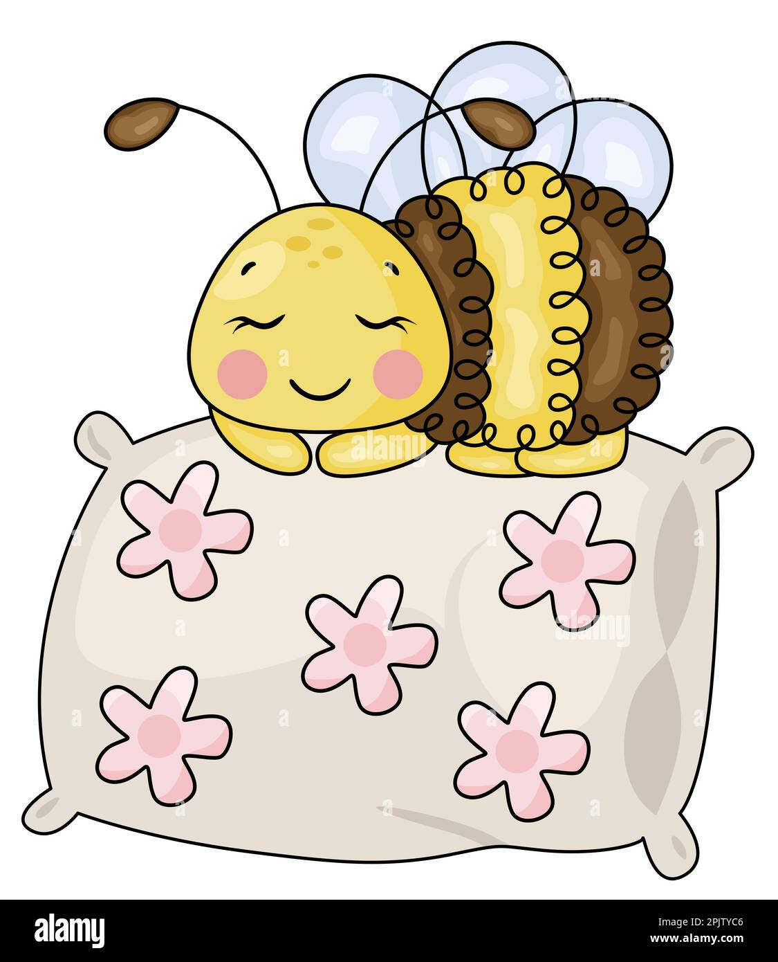 Funny bee sleeping on top of spring pillow Stock Photo - Alamy