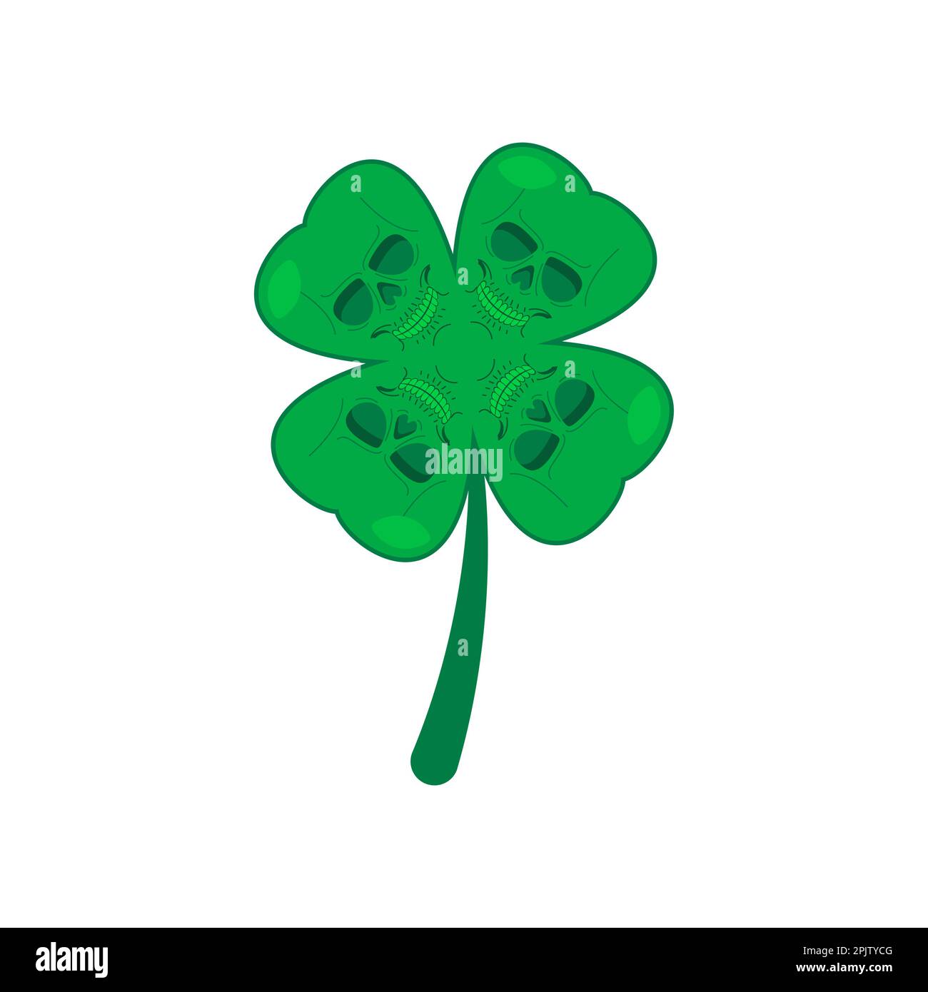 Skull clover. Four leaf clover for good luck with a skeleton Stock ...