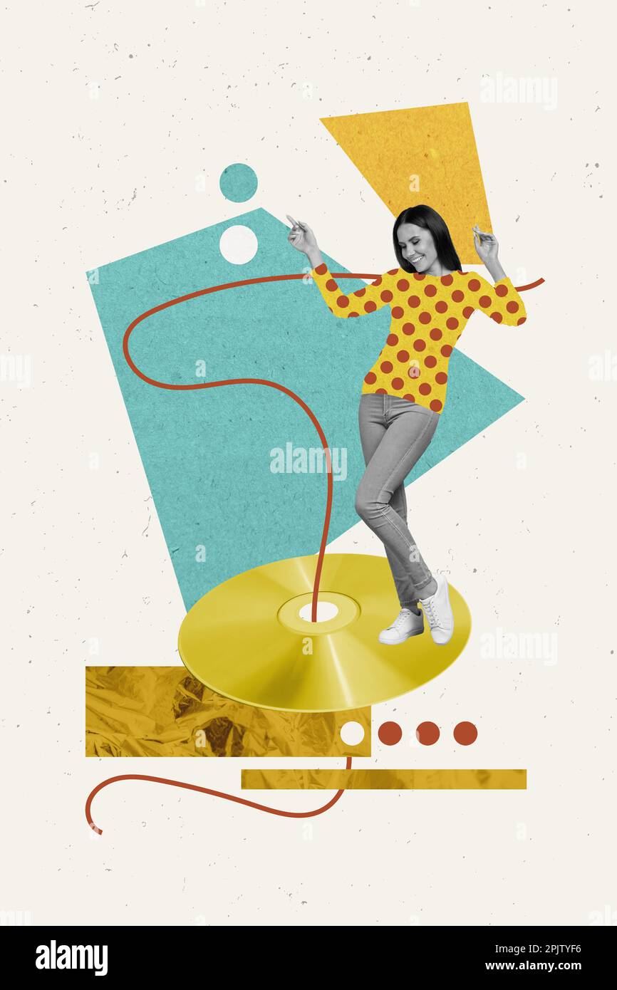 Vertical 3d collage picture of cheerful mini black white colors girl ...