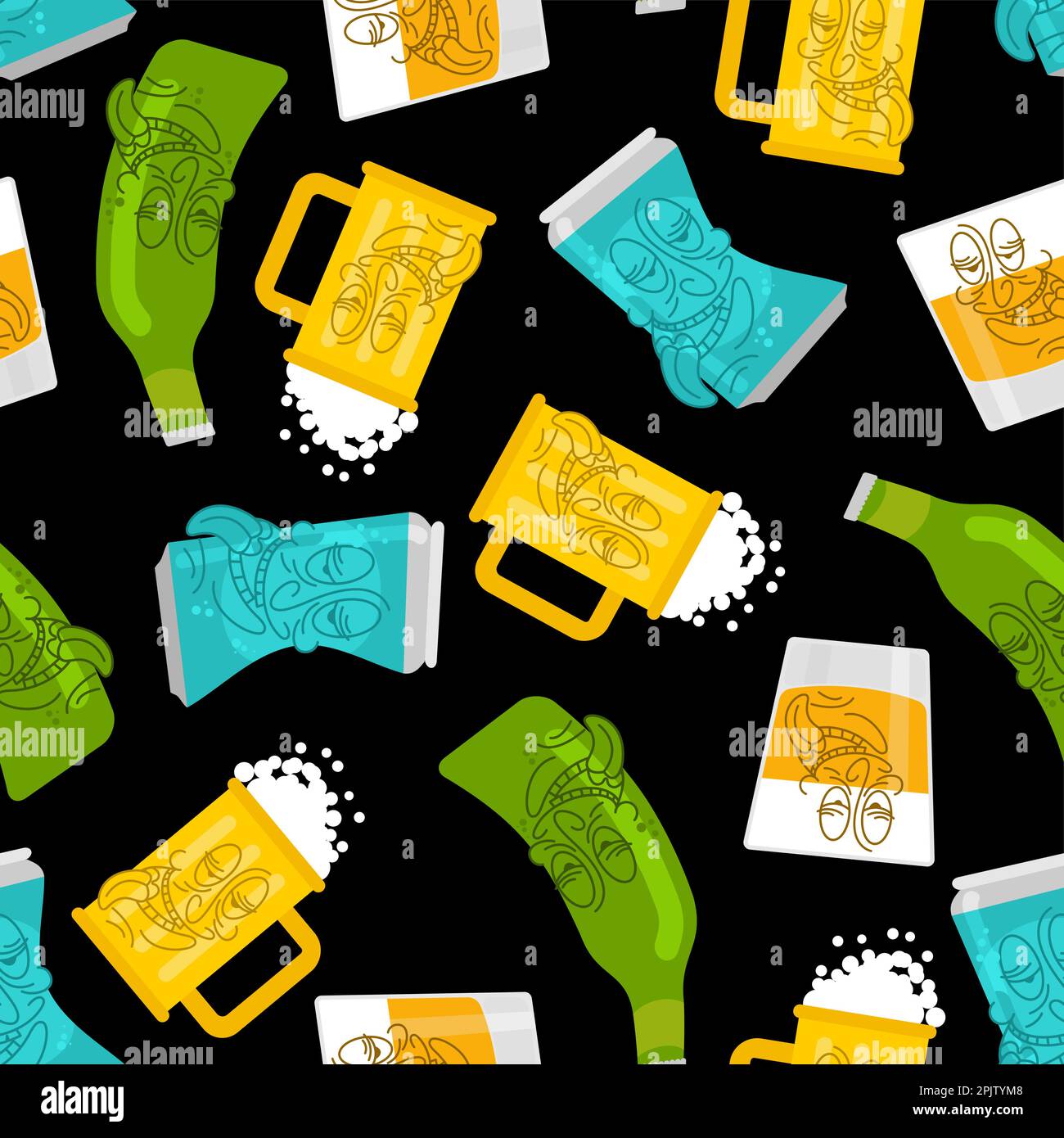 Alcoholic pattern seamless. Drunk bottle beer and Whiskey cartoon ...