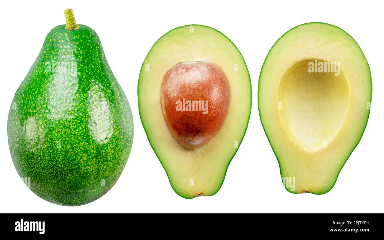 Avocado fruit and halves of avocado isolated on white background. File ...