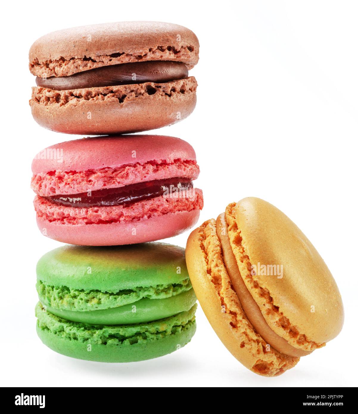 Pyramid of colorful french macarons isolated on white background Stock ...