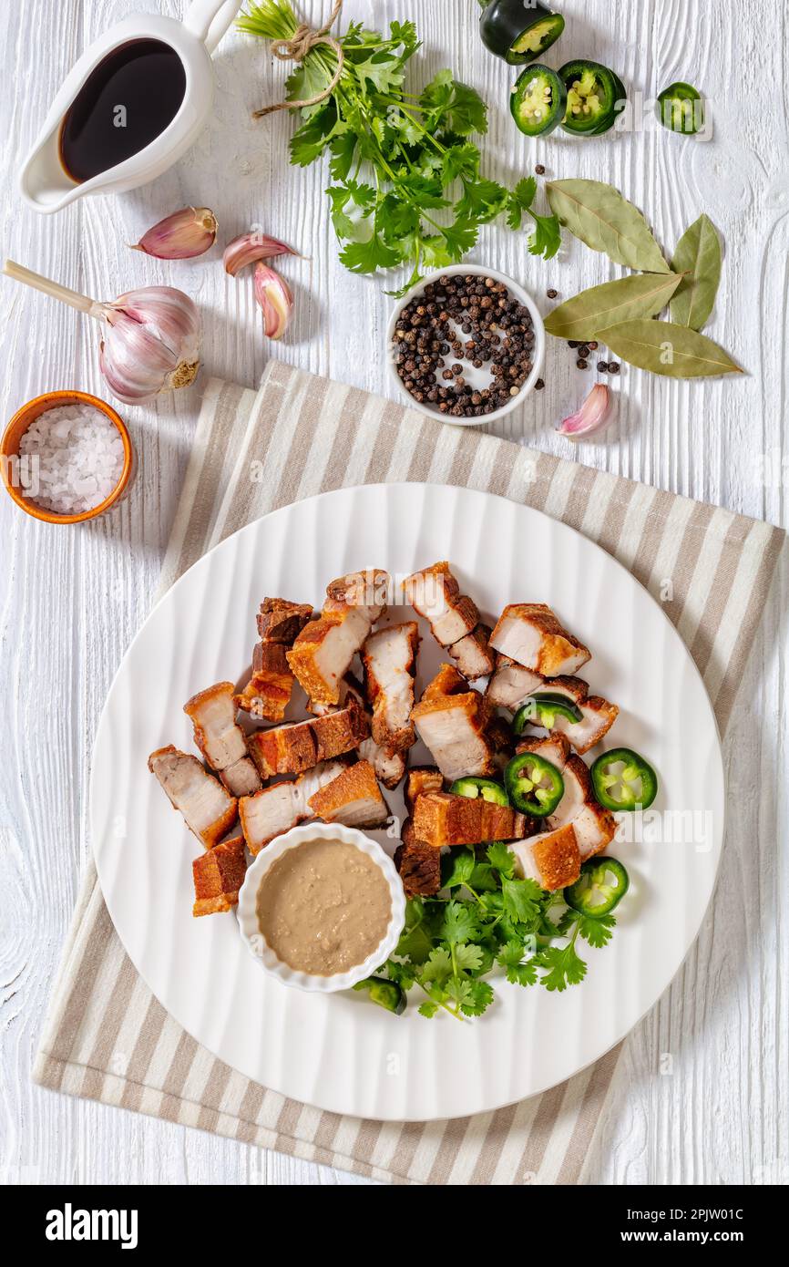 Lechon Kawali, filipino crispy fried pork belly with liver sauce and ...