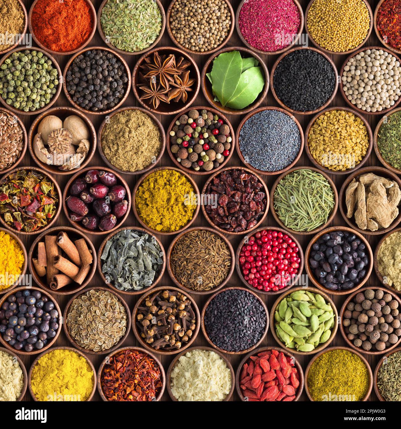 Indian spices and herbs background. various condiments, top view Stock ...