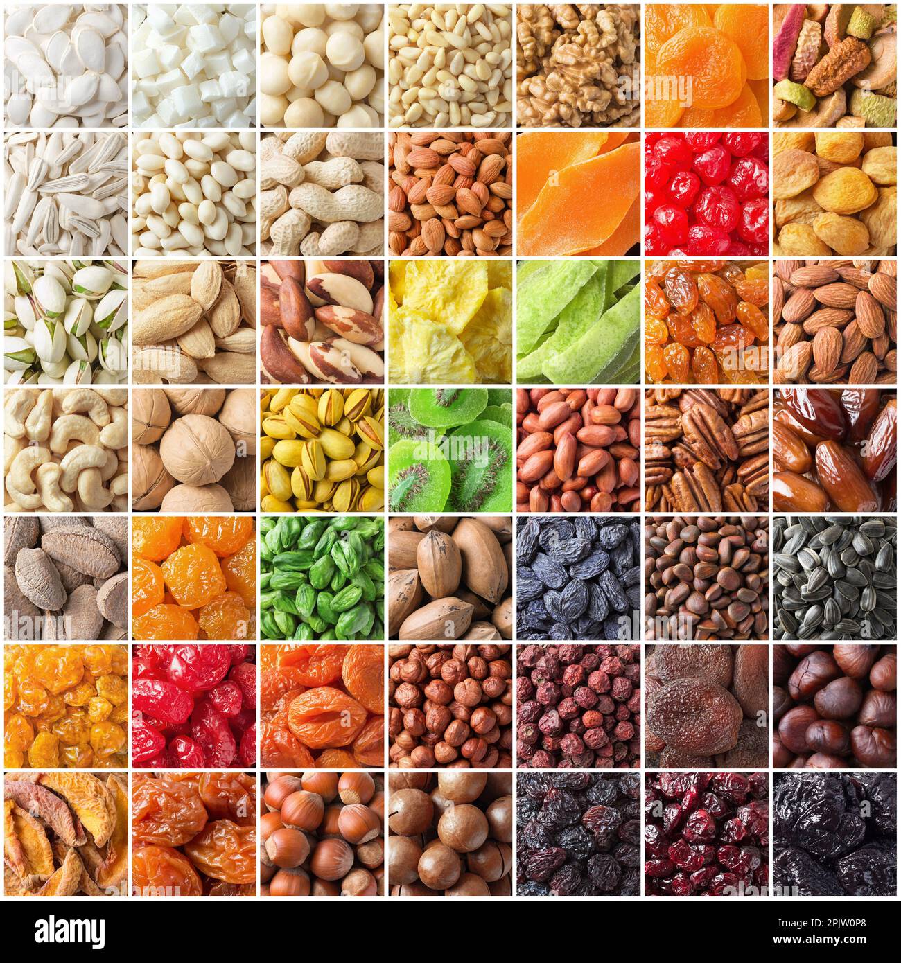 assorted nuts and dried fruit, large mix organic food background Stock ...