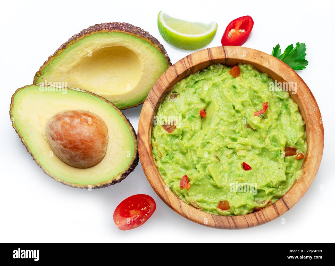 Guacamole and cross section of avocado fruits isolated on white ... Guacamole and cross section of avocado fruits isolated on white ...