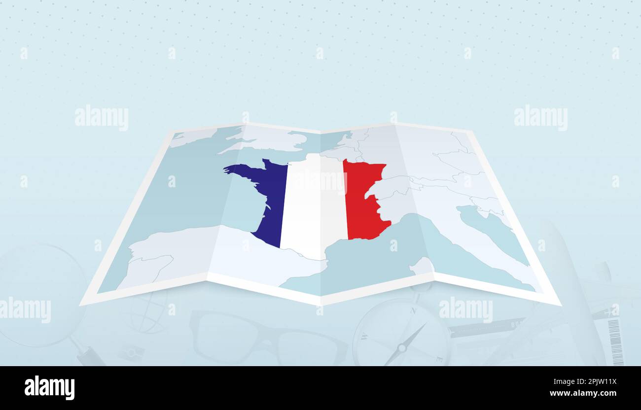 Map of France with the flag of France in the contour of the map on a ...