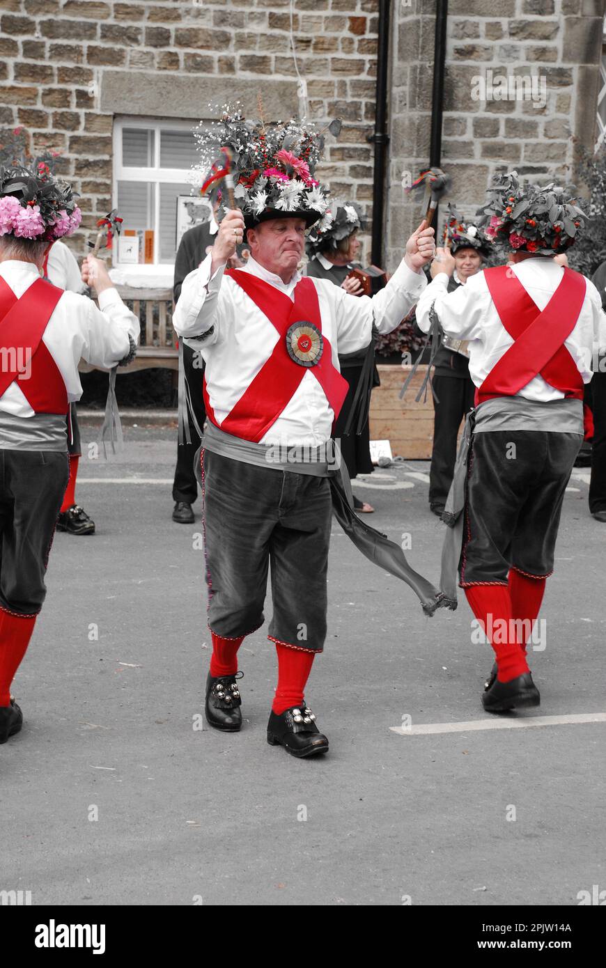 North West Morris dancing team (from Ripon) in the market square area ...