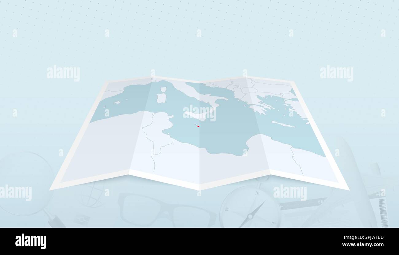 Map of Malta with the flag of Malta in the contour of the map on a trip ...
