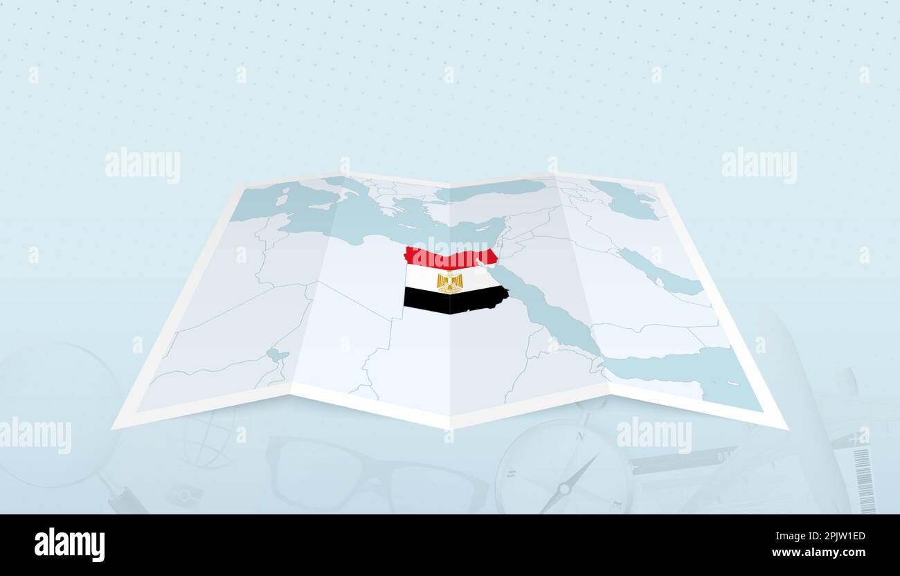 Map of Egypt with the flag of Egypt in the contour of the map on a trip ...