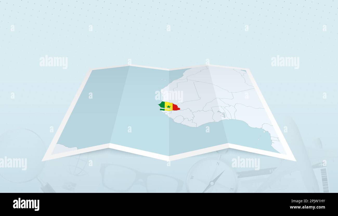 Map of Senegal with the flag of Senegal in the contour of the map on a ...
