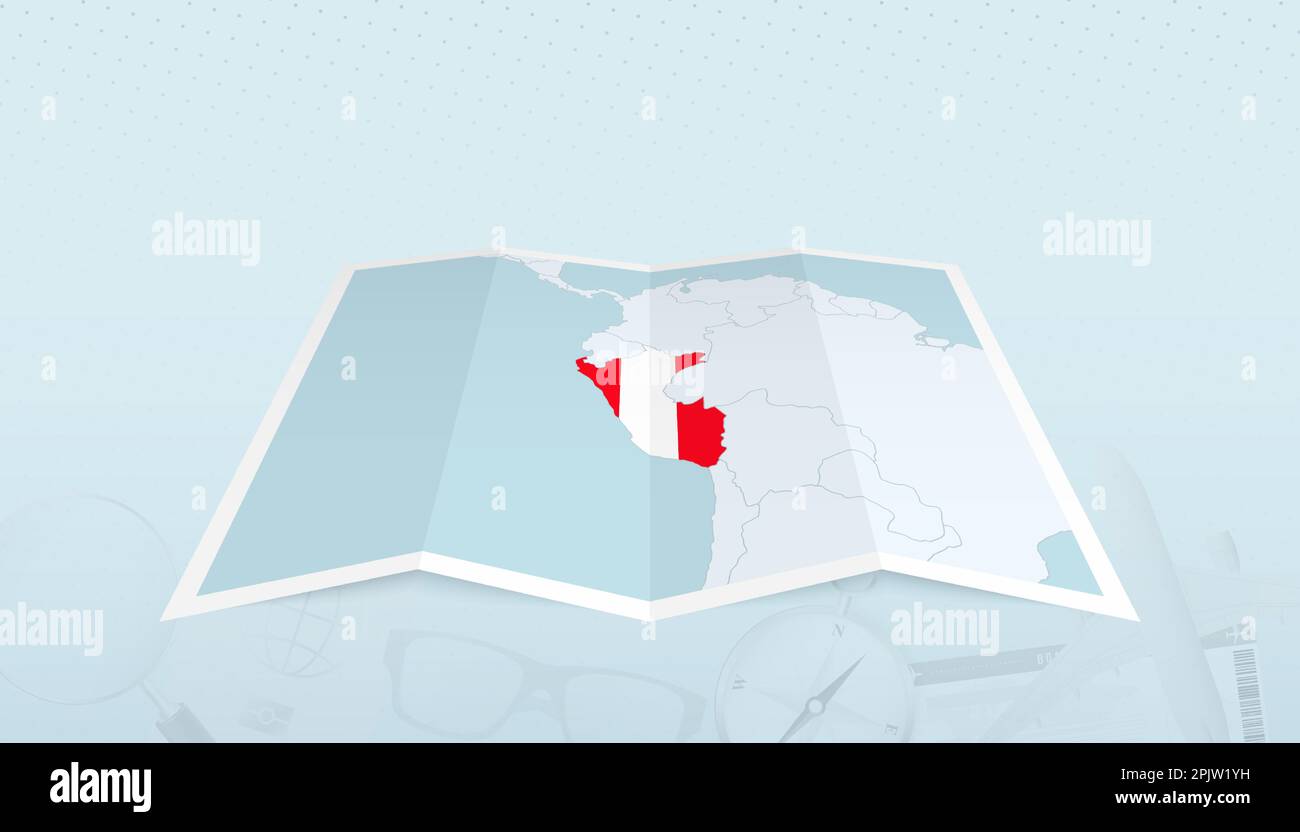 Map of Peru with the flag of Peru in the contour of the map on a trip ...