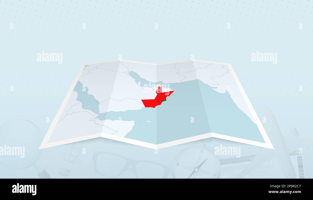 Map of Oman with the flag of Oman in the contour of the map on a trip ...