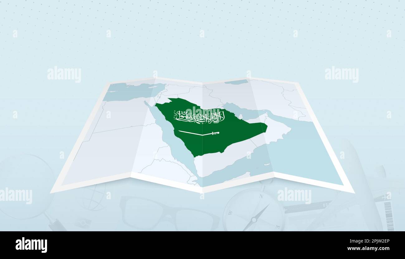 Map of Saudi Arabia with the flag of Saudi Arabia in the contour of the ...