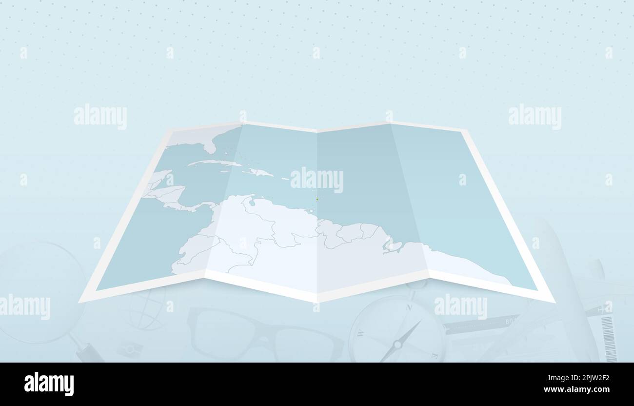 Map of Saint Vincent and the Grenadines with the flag of Saint Vincent ...