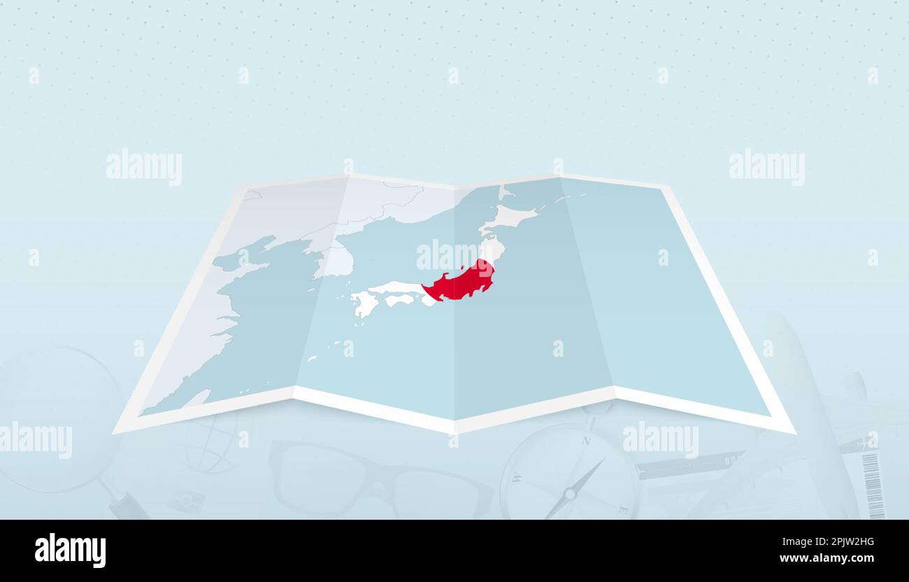 Map of Japan with the flag of Japan in the contour of the map on a trip ...