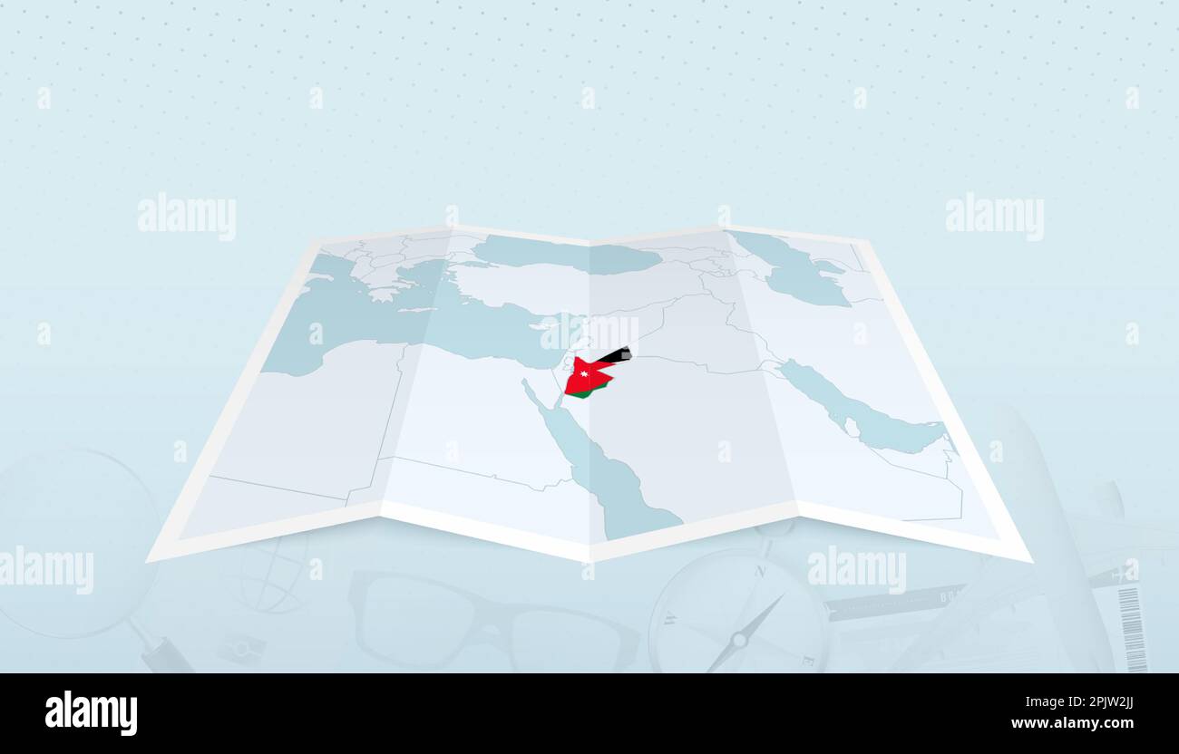 Map of Jordan with the flag of Jordan in the contour of the map on a ...