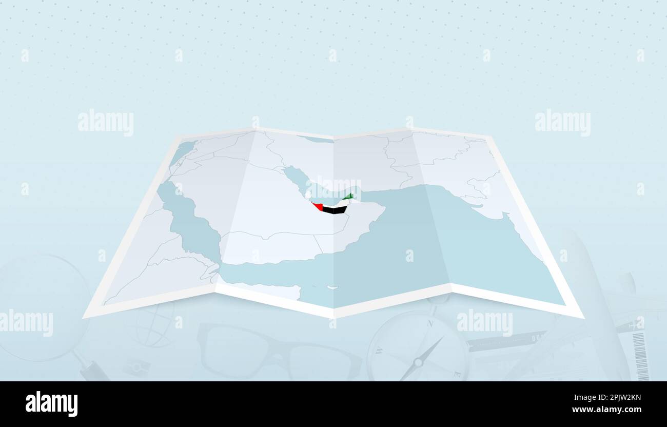 Map of United Arab Emirates with the flag of United Arab Emirates in ...