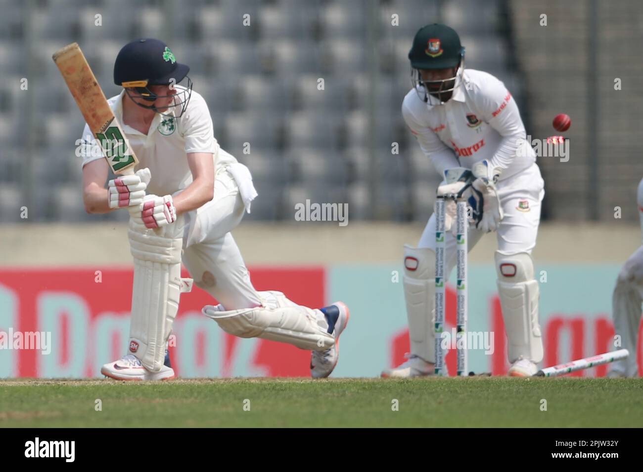 Harry Tector bold out by Mehidy Hasan Miraz during the alone test match ...