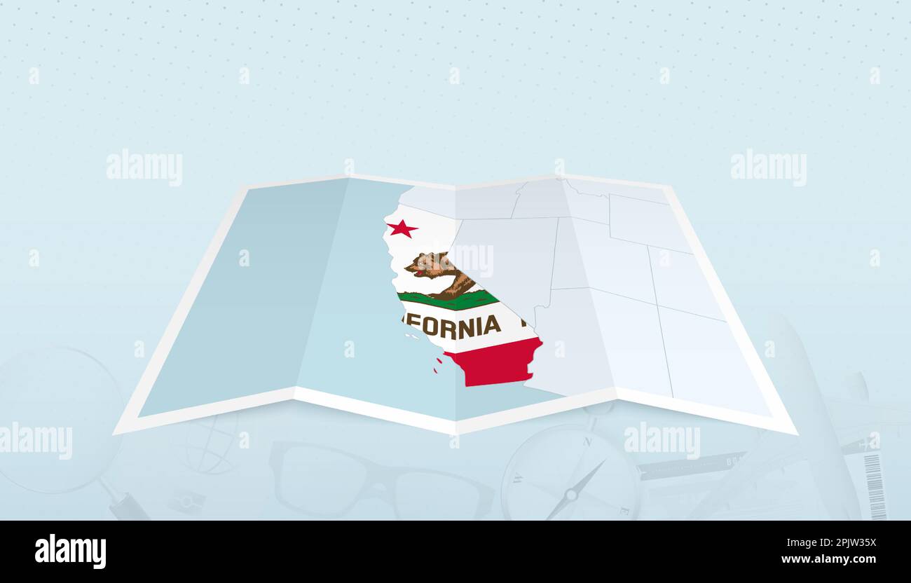 Map of California with the flag of California in the contour of the map ...