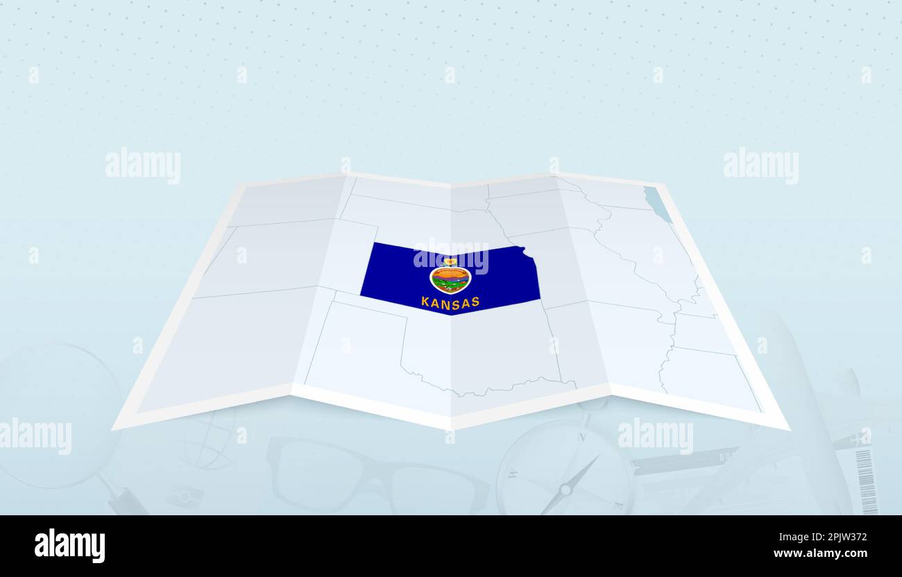 Map of Kansas with the flag of Kansas in the contour of the map on a ...