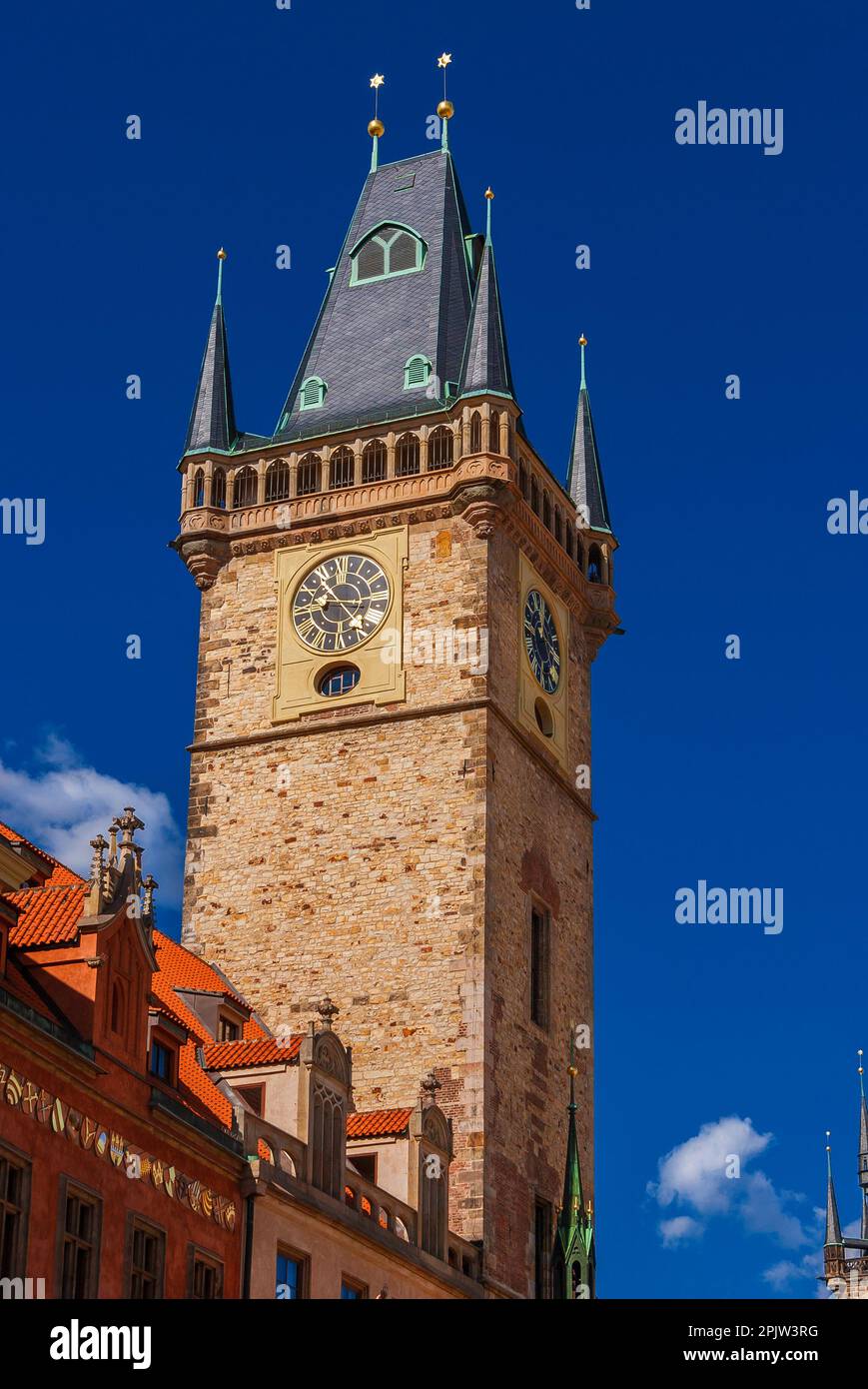 Old Town Hall medieval clock tower in Prague, a city landmark erected ...