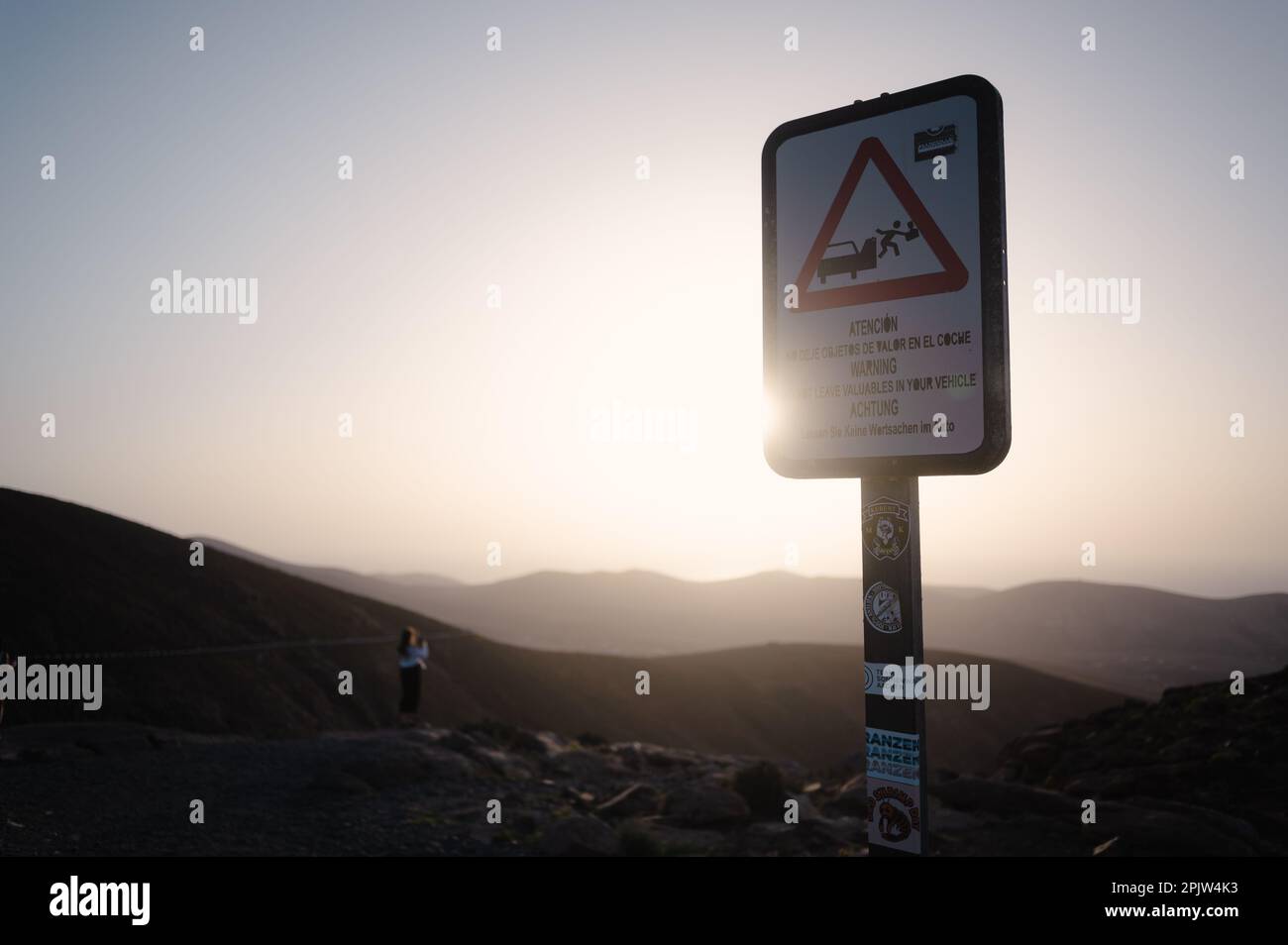 Warning sign in Fuerteventura Stock Photo - Alamy