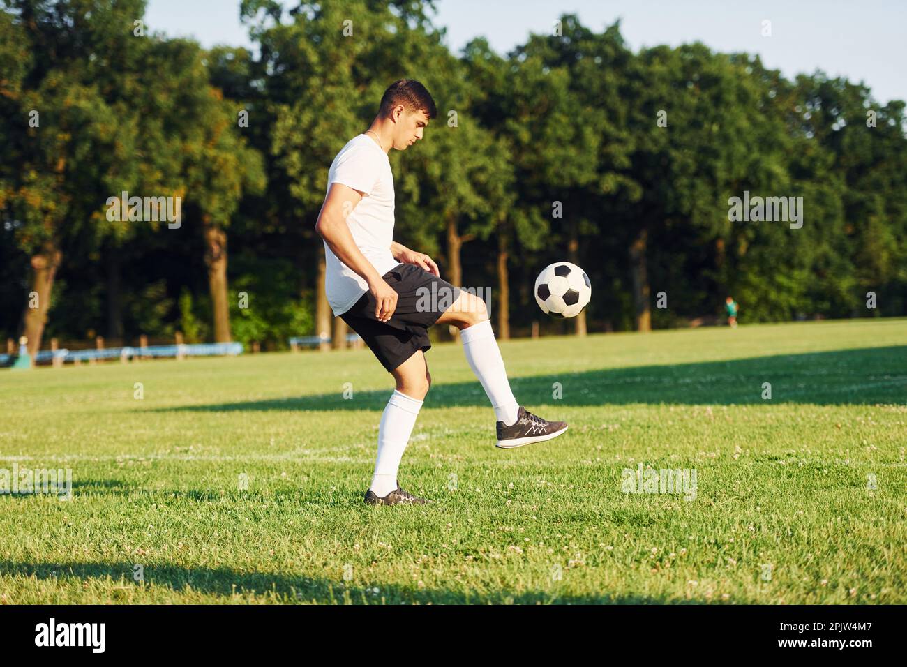 Young soccer player have training on the sportive field Stock Photo - Alamy