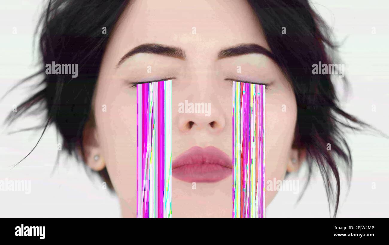 Glitch face digital art woman crying 8-bit tears Stock Photo - Alamy