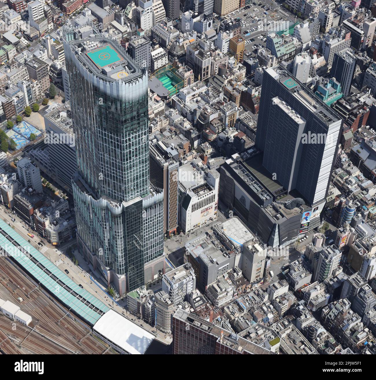 An aerial photo shows Tokyo Kabukicho Tower(L) and Shinjuku Toho ...