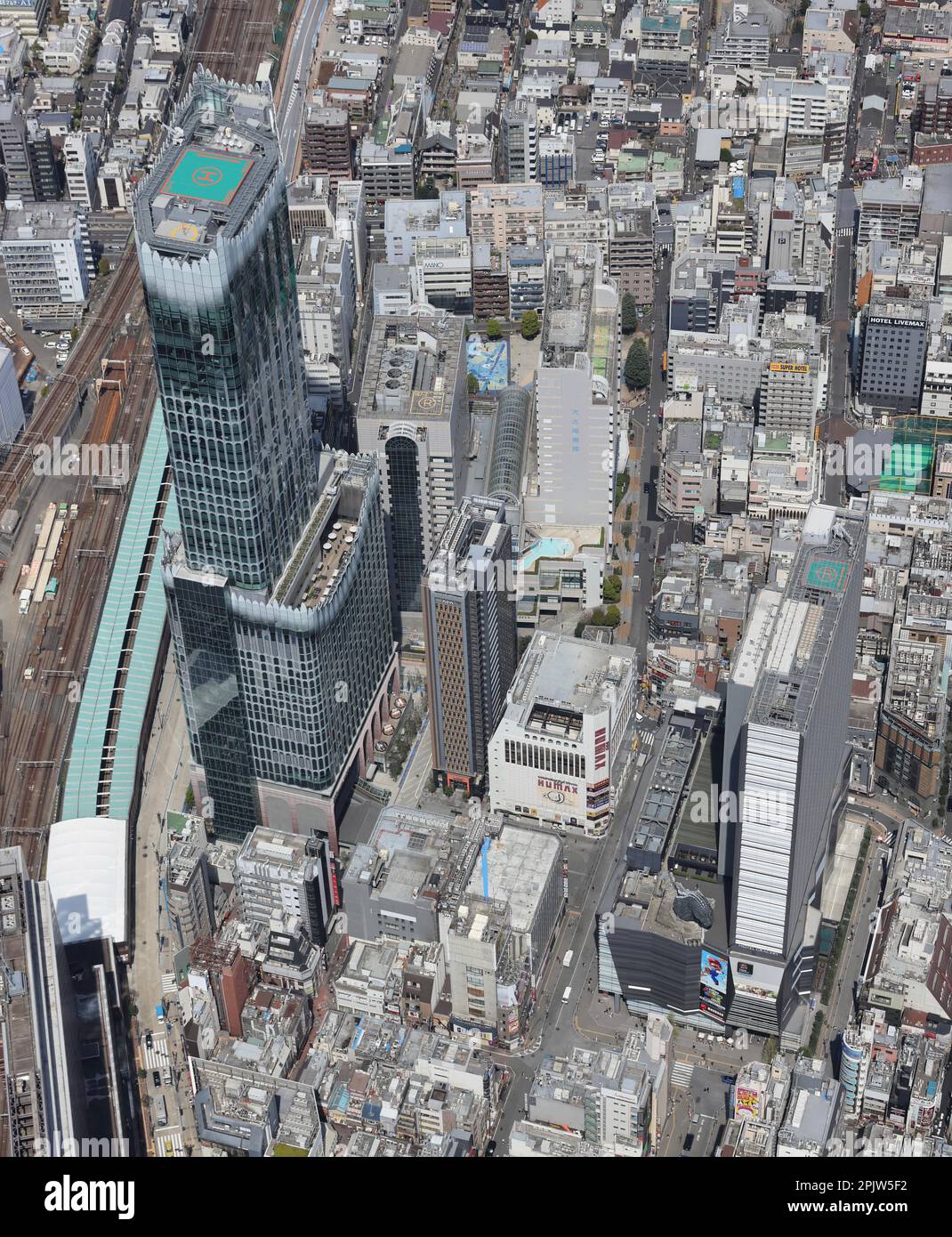 An aerial photo shows Tokyo Kabukicho Tower(L) and Shinjuku Toho ...