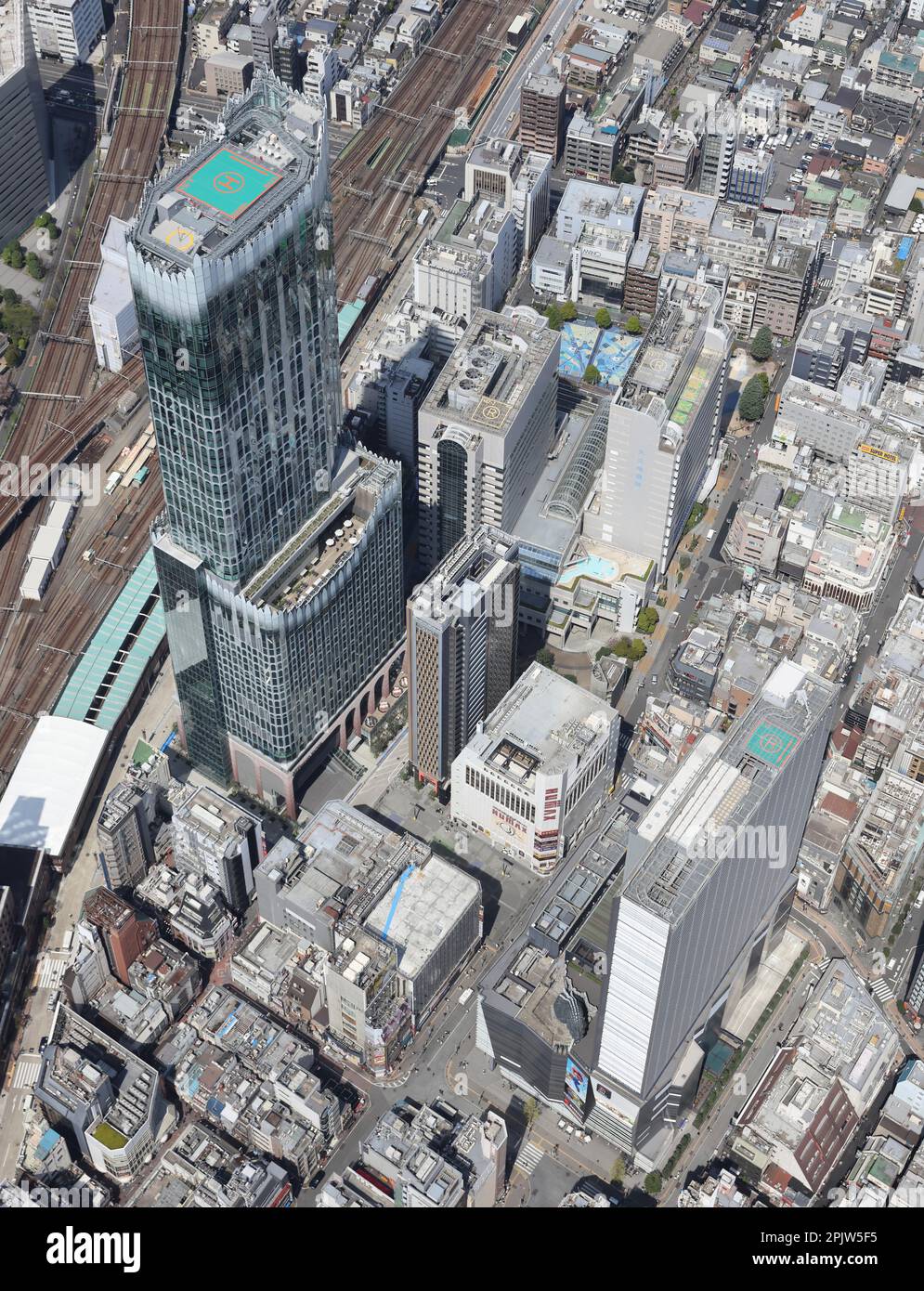 An aerial photo shows Tokyo Kabukicho Tower(L) and Shinjuku Toho ...