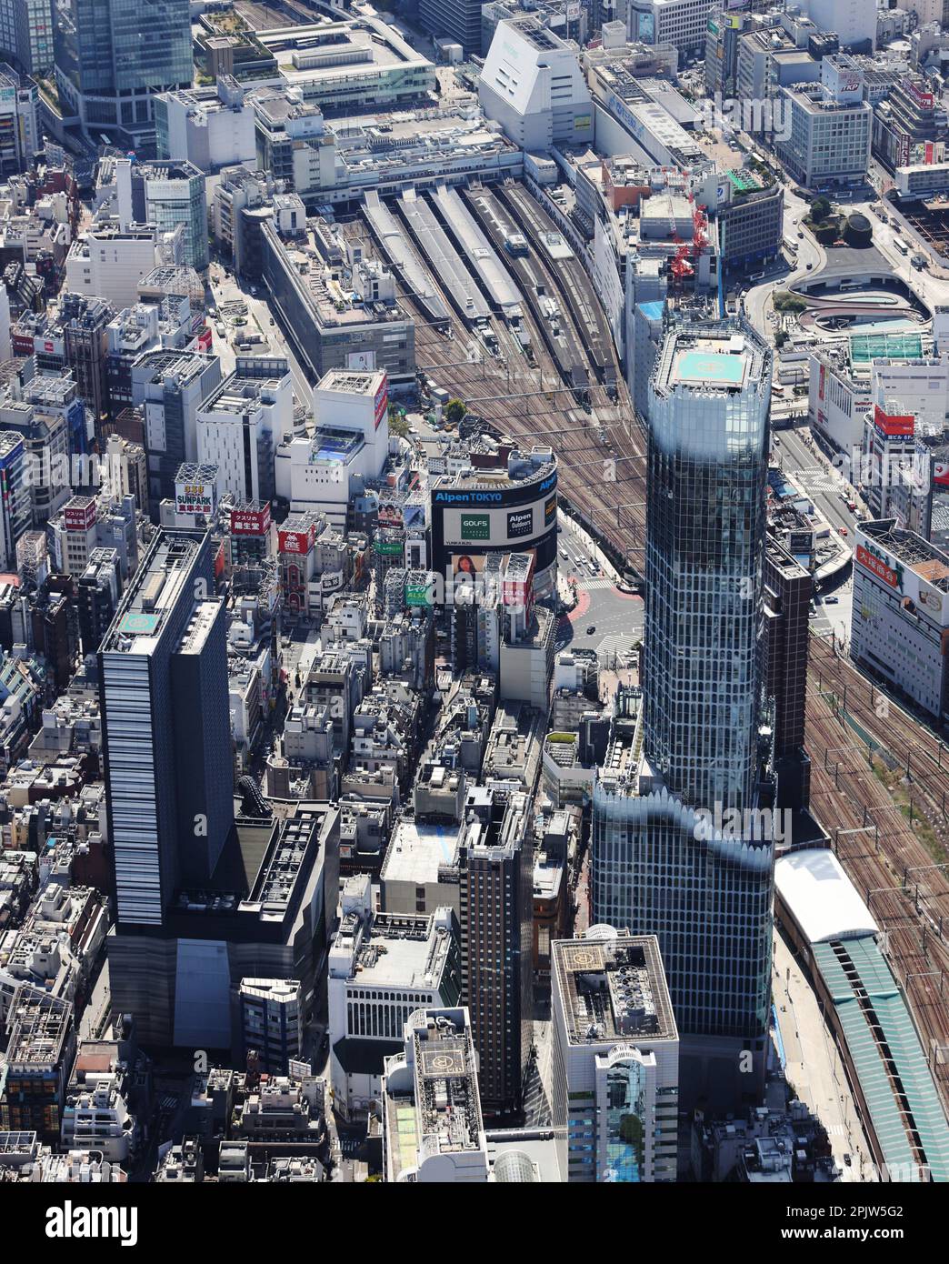 An aerial photo shows Tokyo Kabukicho Tower(R) and Shinjuku Toho ...