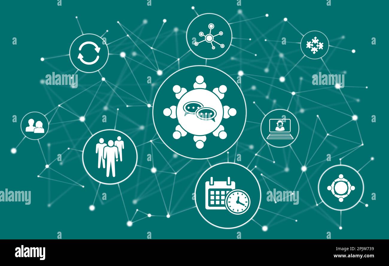 Concept of meeting with connected icons Stock Photo - Alamy