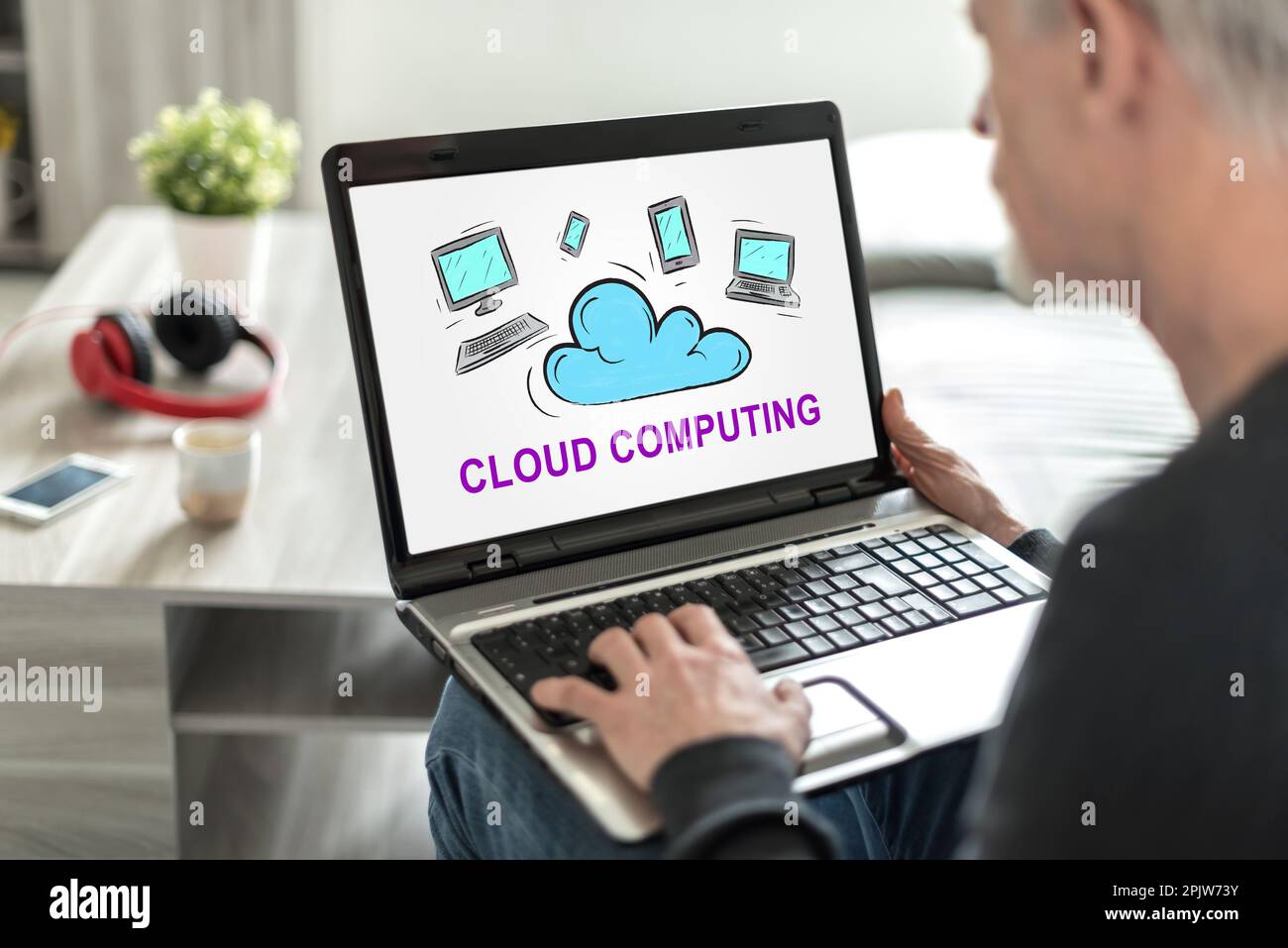 Laptop screen displaying a cloud computing concept Stock Photo - Alamy