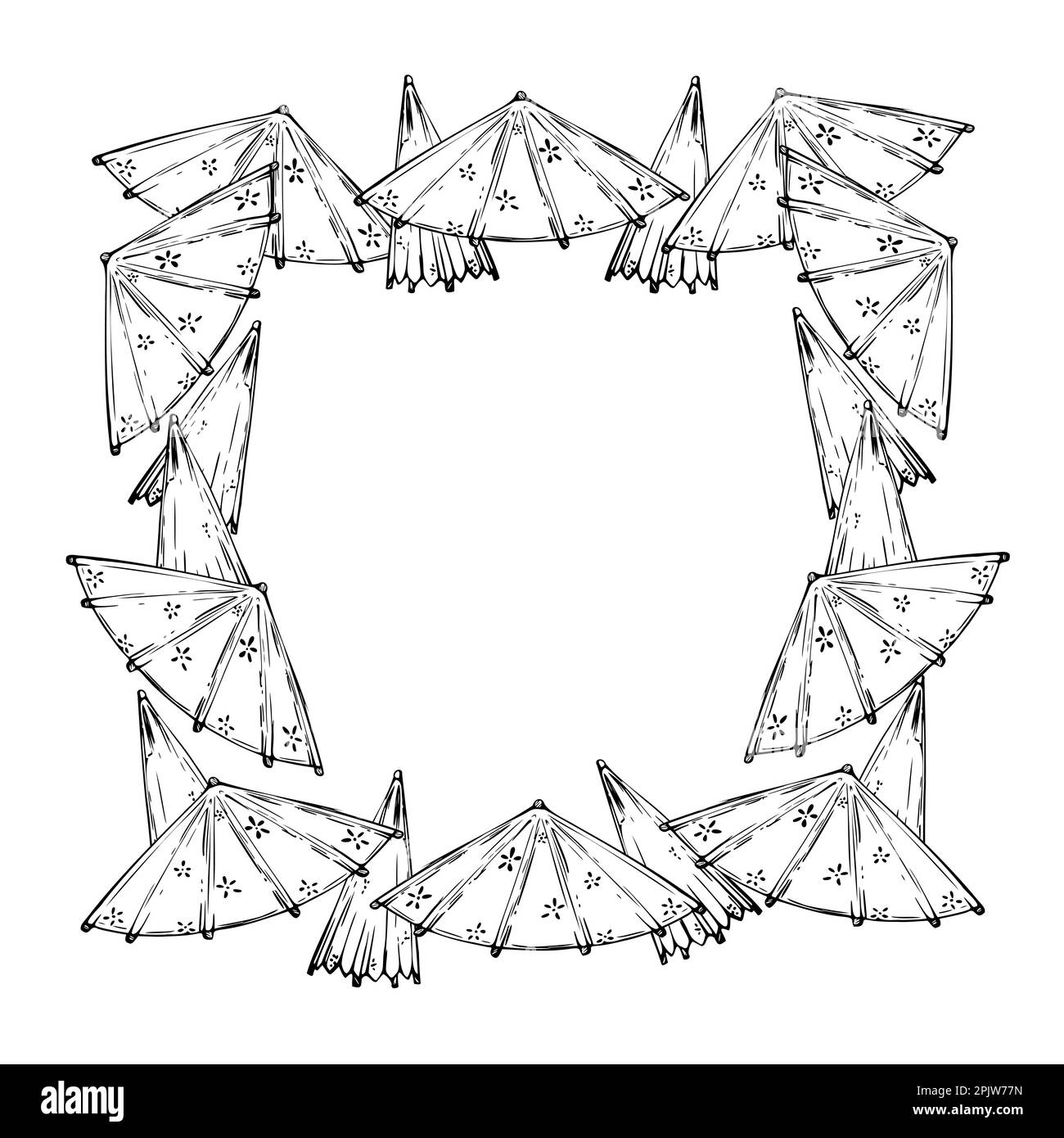 Hand drawn vector ink striped cocktail beach umbrella caleidoscope ...