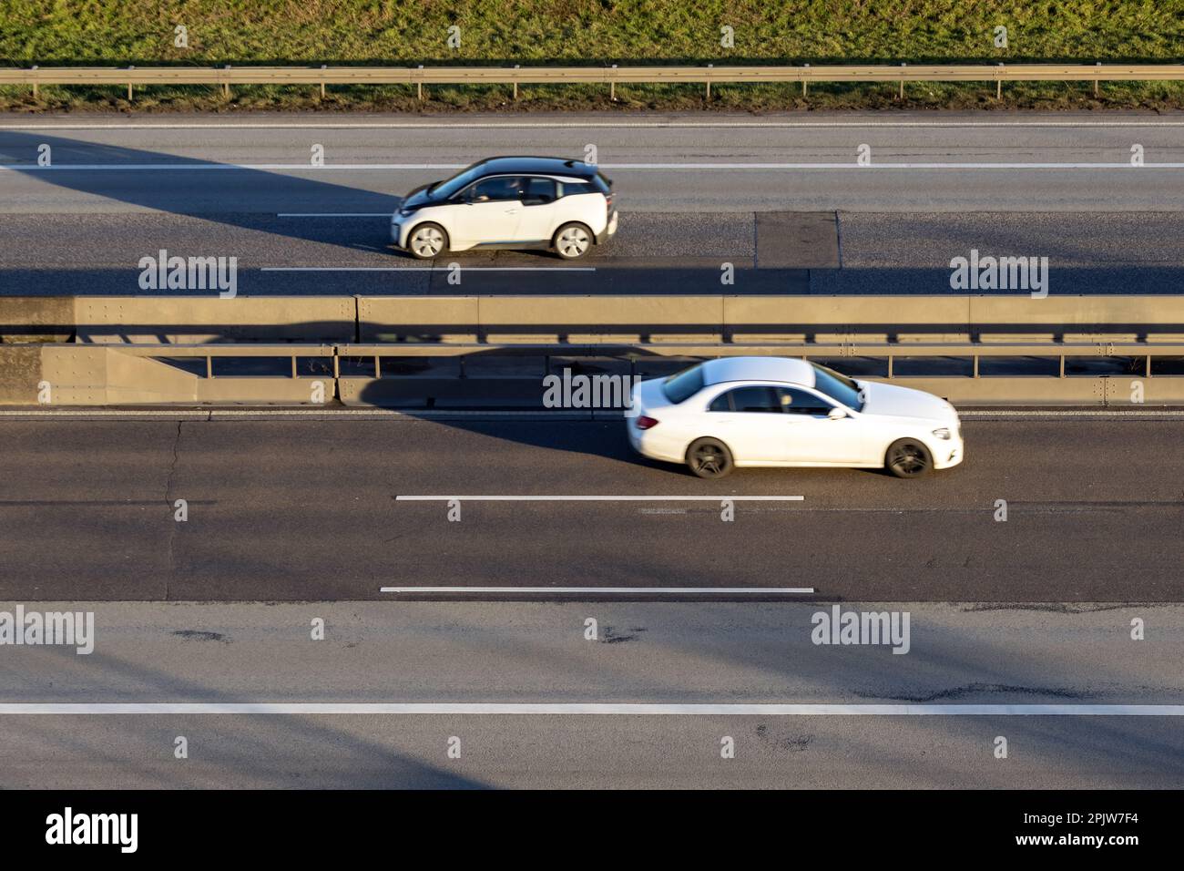 Autobahn A5 near Frankfurt with crash barriers in the middle Stock ...