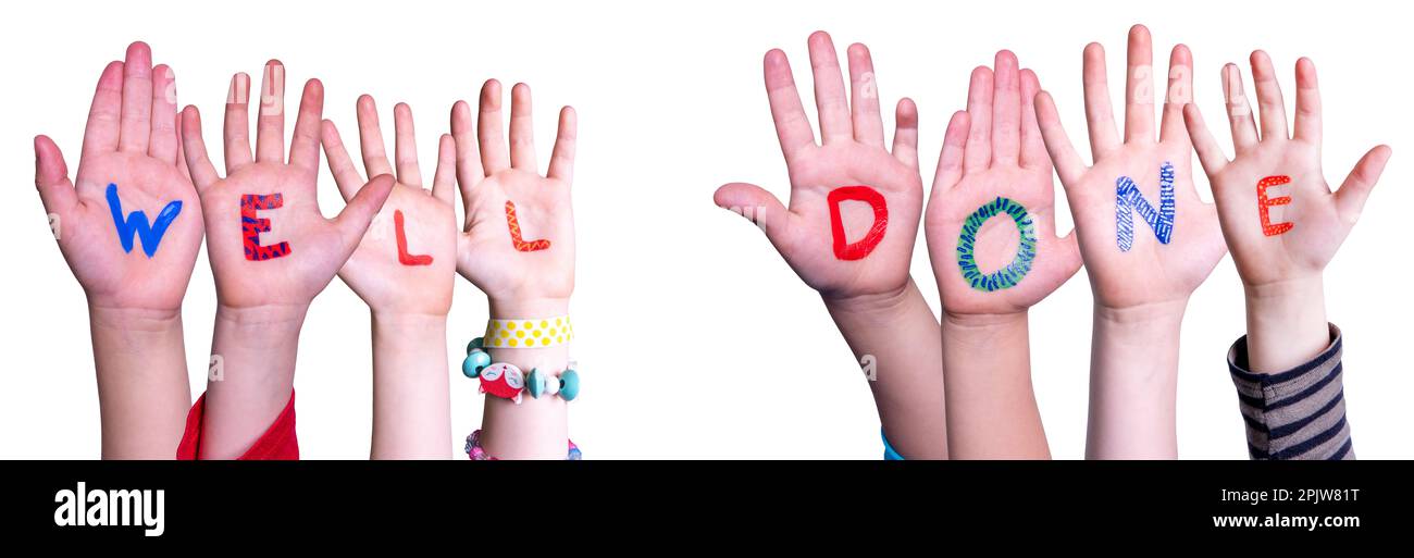 Children Hands Building Word Well Done. White Background Stock Photo ...