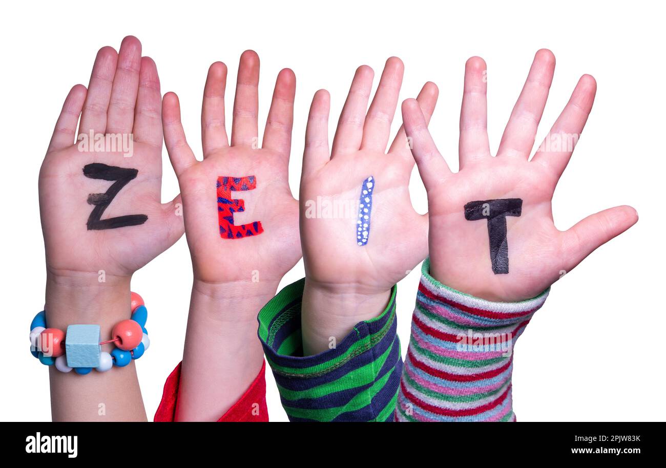 Children Hands Building Word Zeit Means Time. White Background Stock ...