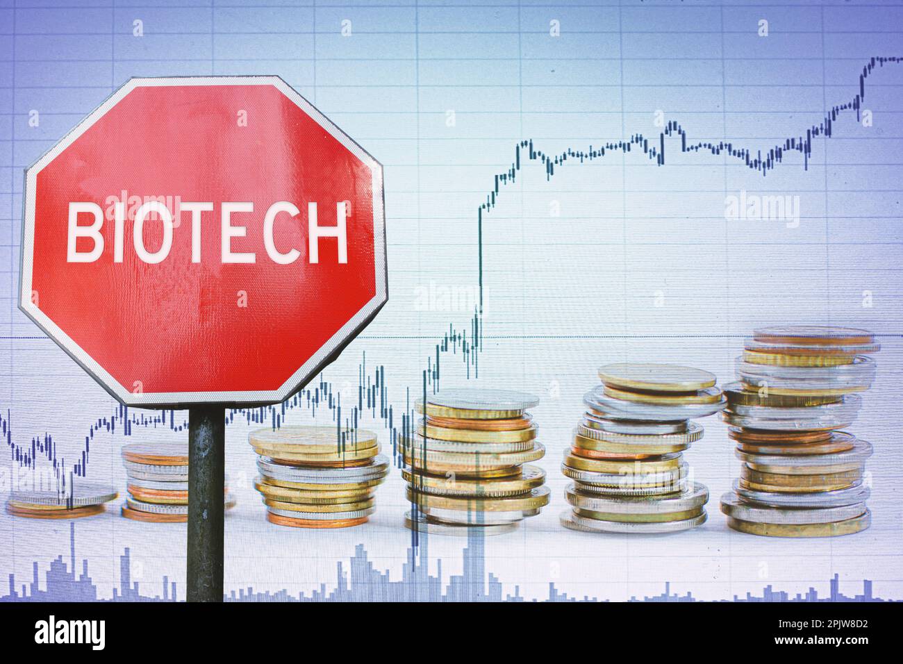 Biotech road sign on economy background with graph and coins Stock ...