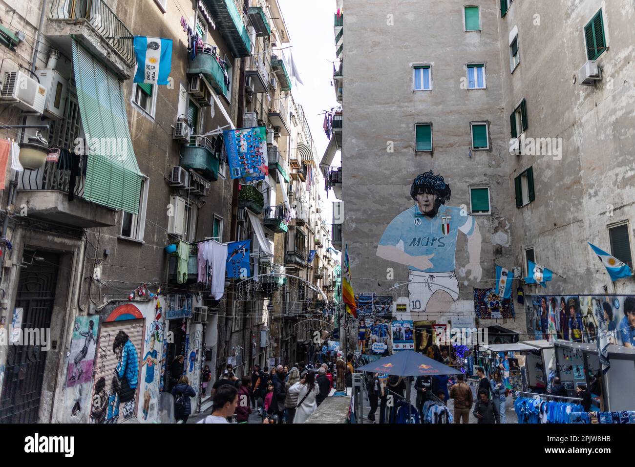 Neapel, Italy. 04th Apr, 2023. An oversized mural in Via Emanuele de Deo depicts former ...