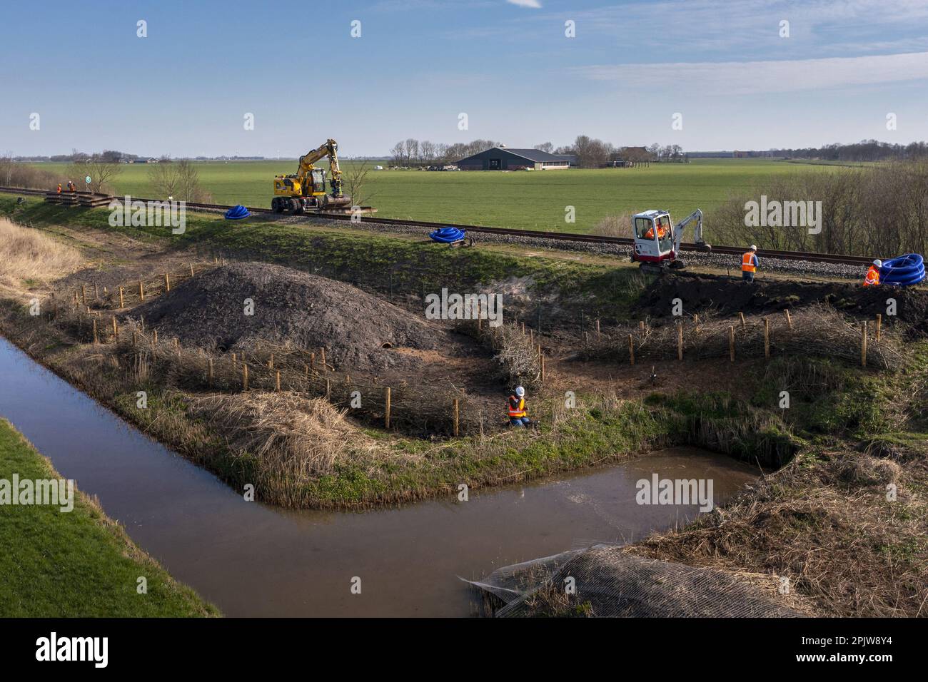 MOLKWERUM - Drone photo Employees of rail manager ProRail at work at ...