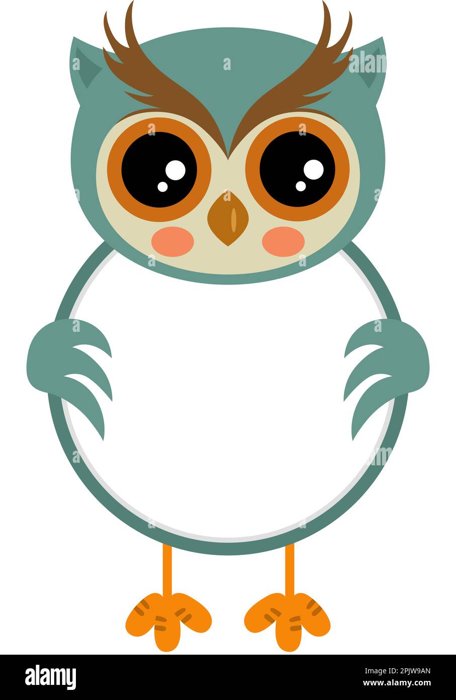 Cute blue owl with circle blank sign Stock Photo - Alamy