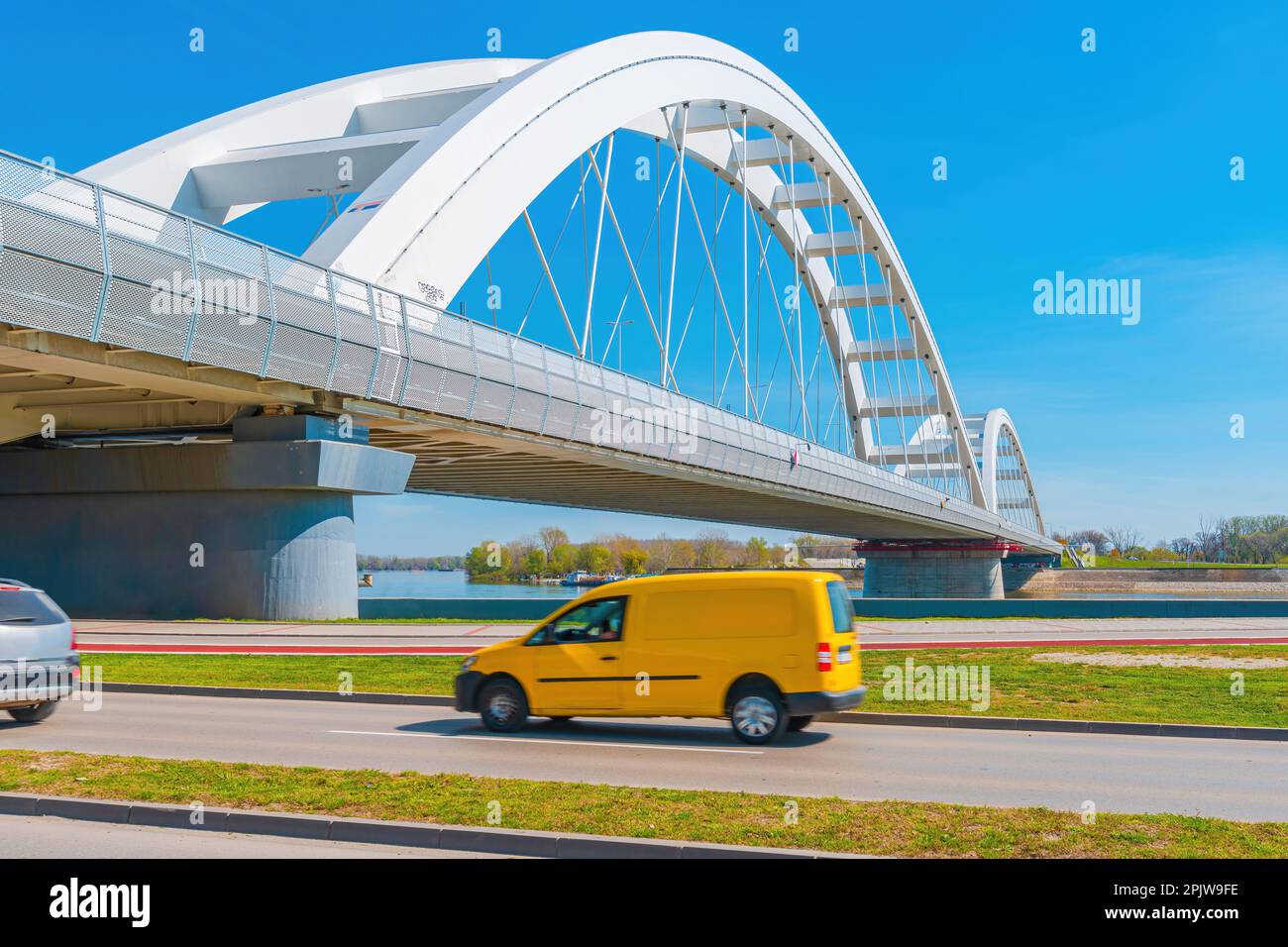 Zezelj bridge, a tied-arch bridge on Danube river in Novi Sad ...